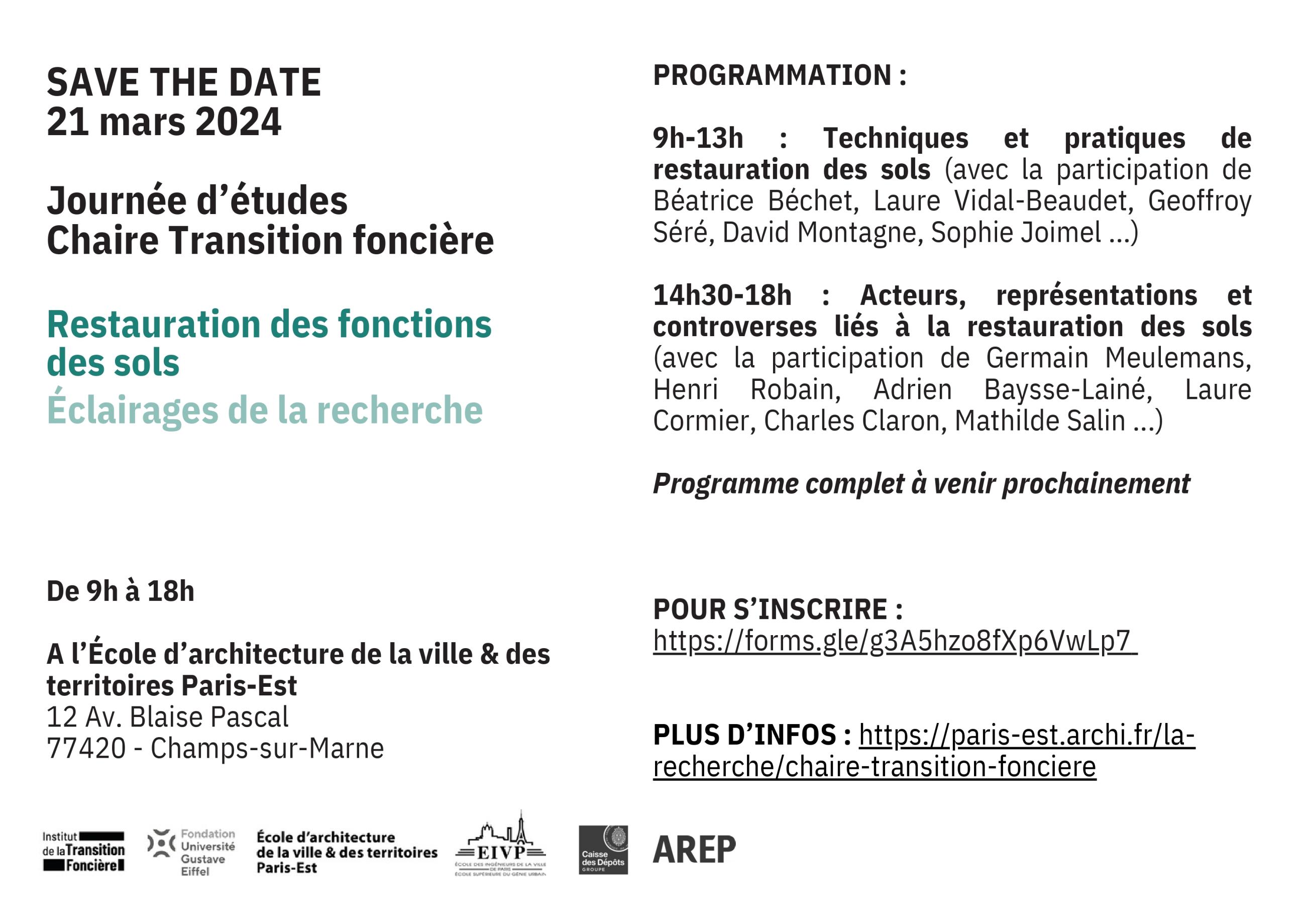 Journée d’études Chaire Transition foncière : restauration des fonctions des sols | EIVP | École ...